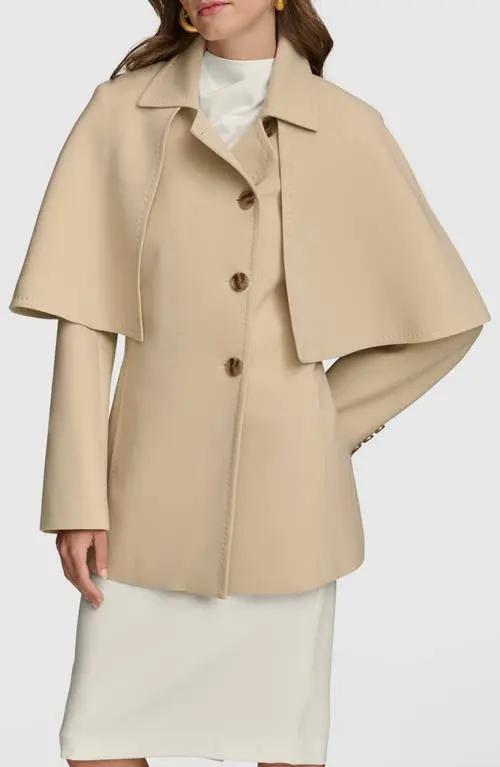 Donna Karan New York Water Repellent Crepe Raincoat With Cape - Camel