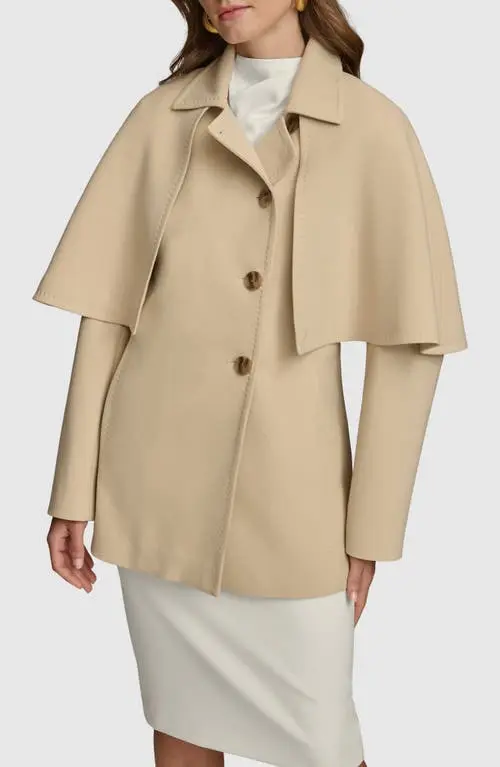 Donna Karan New York Water Repellent Crepe Raincoat With Cape - Camel
