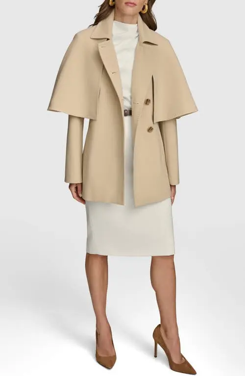 Donna Karan New York Water Repellent Crepe Raincoat With Cape - Camel