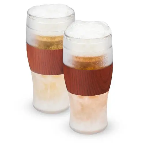 HOST Beer Freeze Cooling Cup Set Of 2 - Wood Pattern