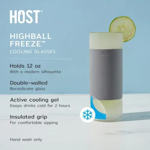 HOST Glass Freeze Highball Cooling Cups Set Of 2