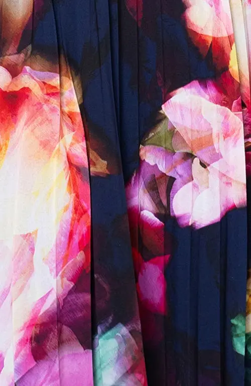 XSCAPE EVENINGS One-shoulder Mixed Media Gown