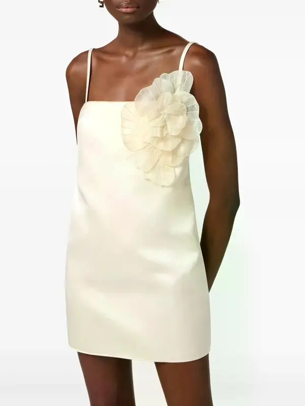 Elisabetta Franchi Flower-appliqué Satin Dress - Neutrals