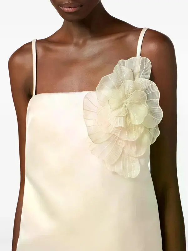 Elisabetta Franchi Flower-appliqué Satin Dress - Neutrals