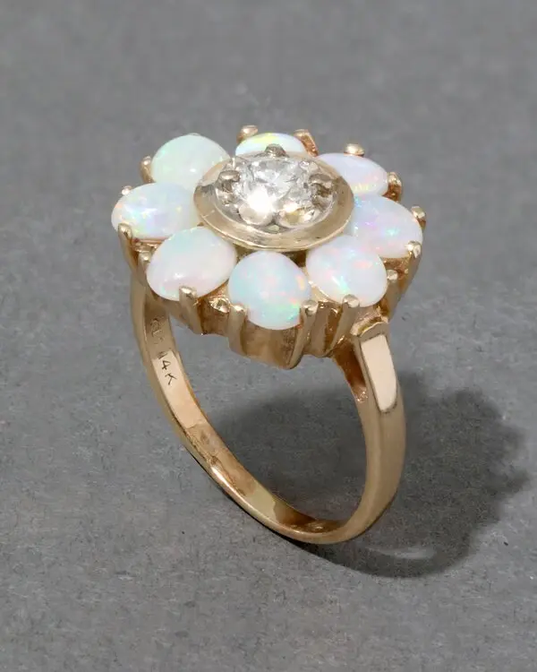 Alexis Bittar Vintage 1950s 14k Opal And Diamond Ring - Gold