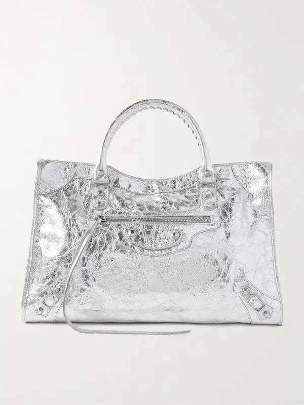 Balenciaga Le City Metallic Textured-leather Tote - Silver