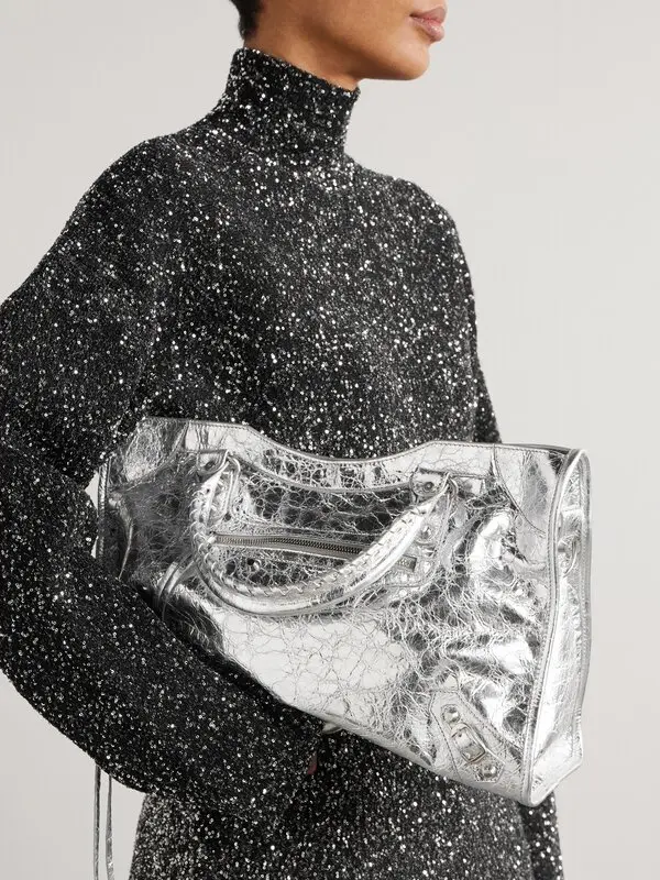 Balenciaga Le City Metallic Textured-leather Tote - Silver