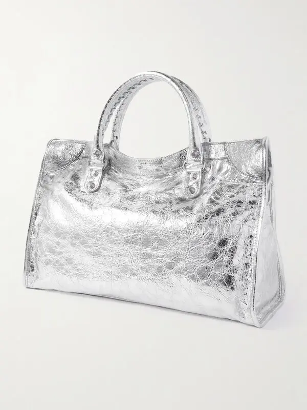 Balenciaga Le City Metallic Textured-leather Tote - Silver