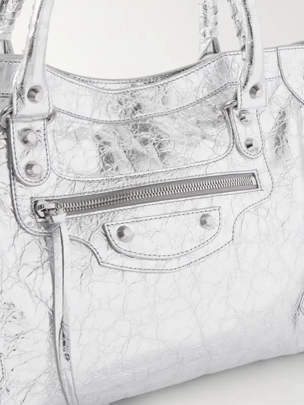 Balenciaga Le City Metallic Textured-leather Tote - Silver