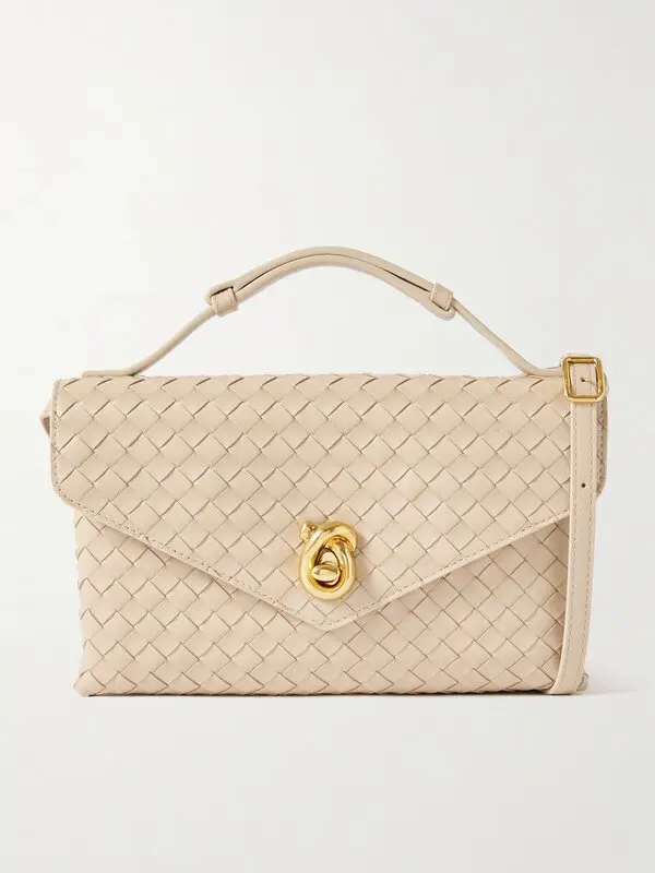 Bottega Veneta Knot Lock Intrecciato Leather Shoulder Bag - Neutrals