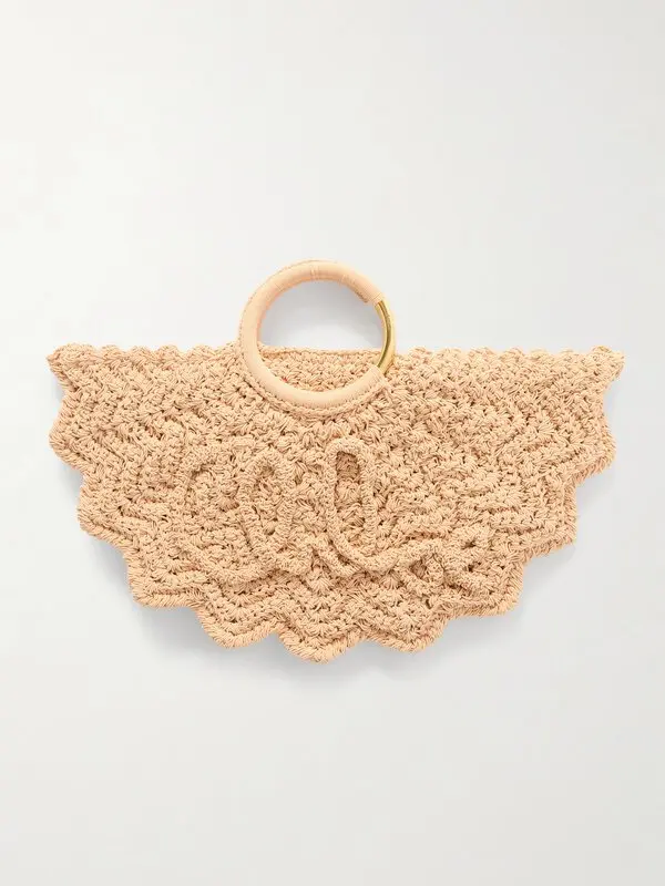 Chloé Bracelet Paravent Embroidered Faux Raffia Tote - Orange