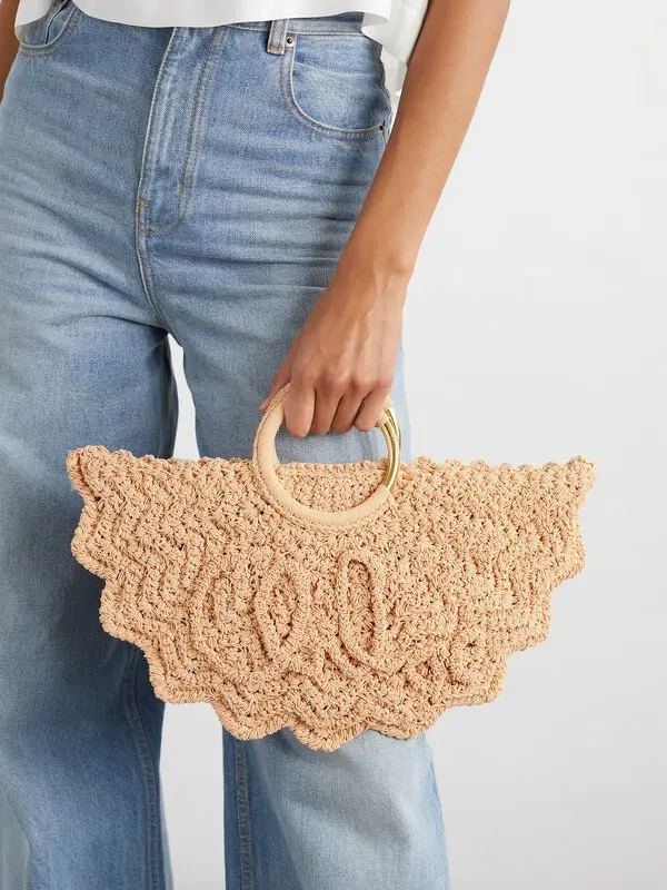 Chloé Bracelet Paravent Embroidered Faux Raffia Tote - Orange
