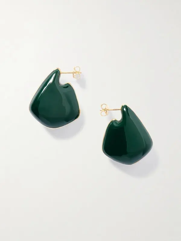 Bottega Veneta Gold-plated And Enamel Earrings - Green
