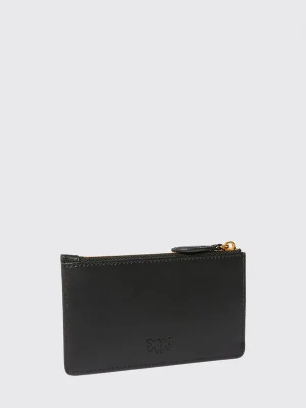 Pinko Flat Card Holder With Love Birds Logo And Zip Closure - Black