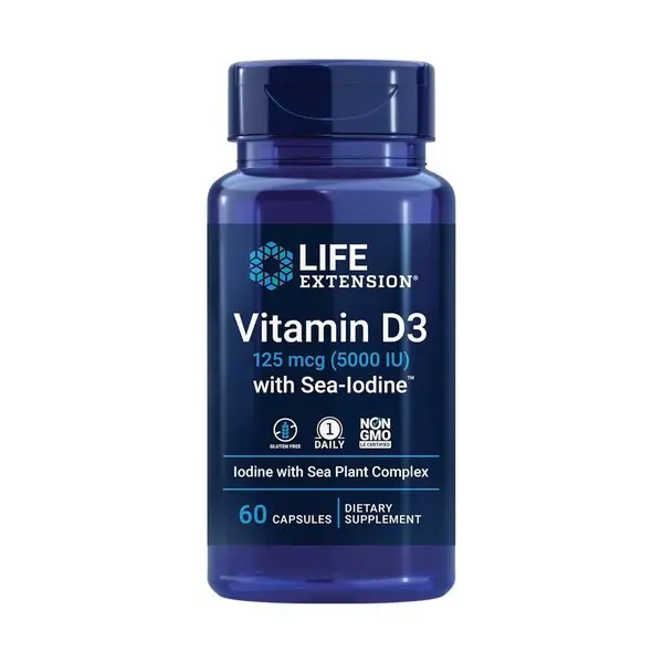 LIFE EXTENSION Vitamin D3 With Sea-iodine 5000 60 Capsules - One-color