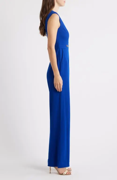 TAHARI ASL Notched Neck Sleeveless Jumpsuit