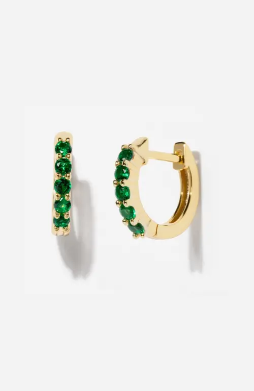 LITTLE SKY STONE 14k Gold Plated Huggie Earrings - Emerald / May