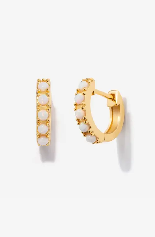 LITTLE SKY STONE 14k Gold Plated Huggie Earrings - Opal / October