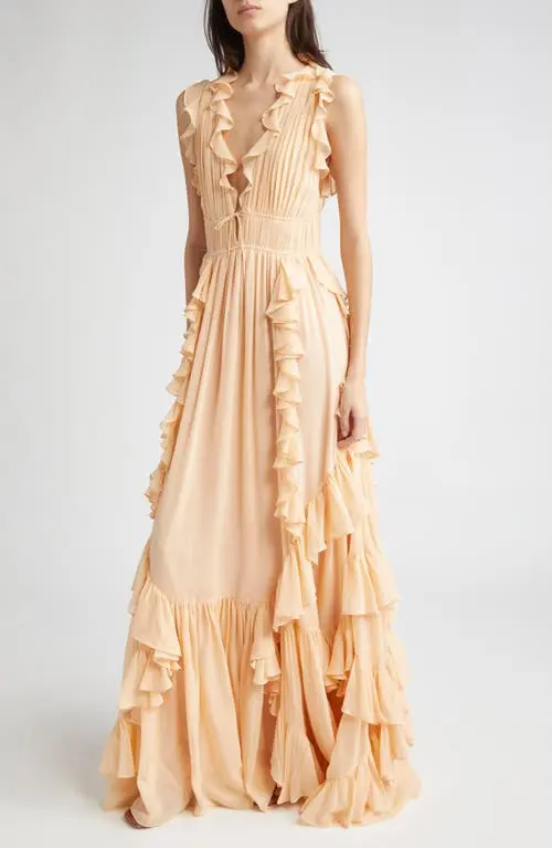 Ulla Johnson Florella Ruffle Silk Gown - Peony