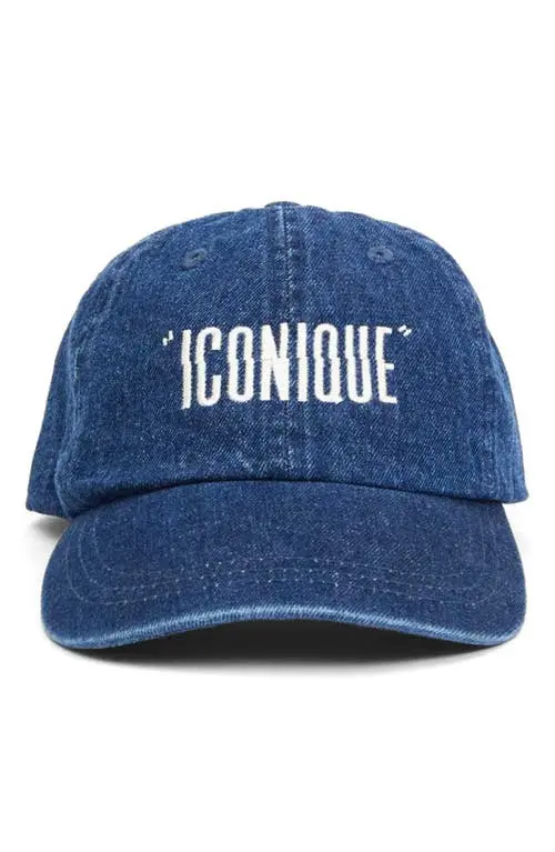 Clare V. Iconique Embroidered Denim Baseball Cap - Navy W/ Cream