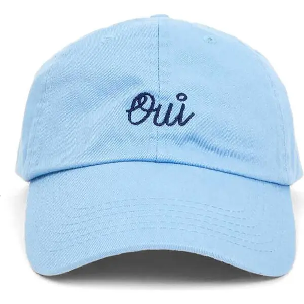 Clare V. Oui Embroidered Baseball Cap - Sky Blue W/ Navy
