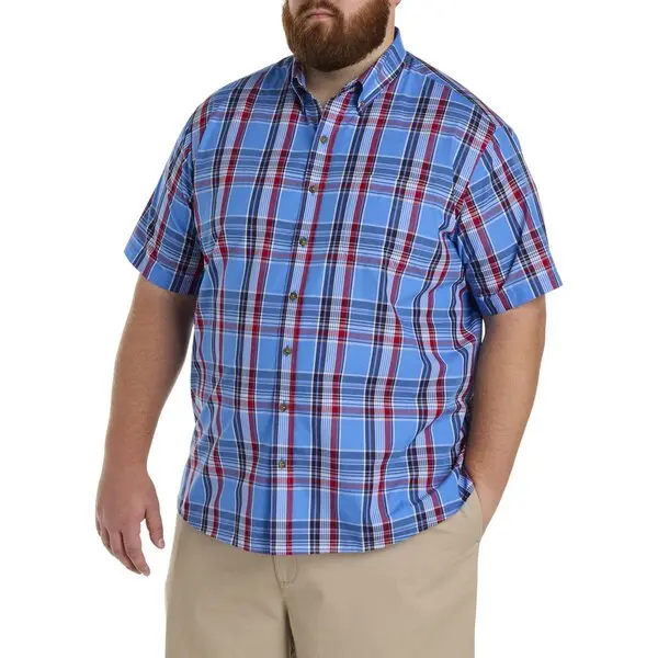HARBOR BAY BY DXL Big & Tall Easy-care Large Plaid Sport Shirt - Blue Red