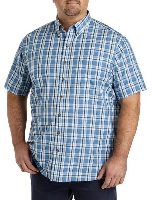 HARBOR BAY BY DXL Big & Tall Easy-care Tonal Medium Plaid Sport Shirt - Blue