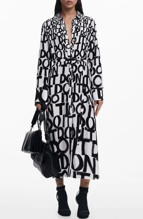 Desigual Print Tie Waist Maxi Shirtdress