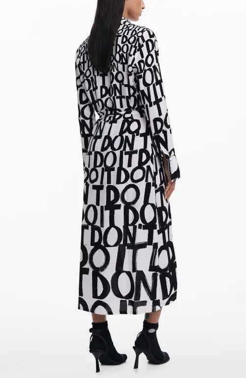 Desigual Print Tie Waist Maxi Shirtdress