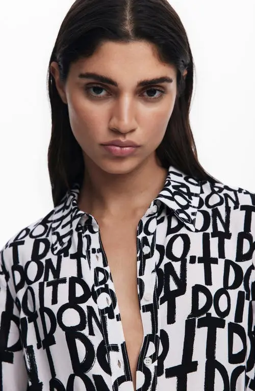 Desigual Print Tie Waist Maxi Shirtdress