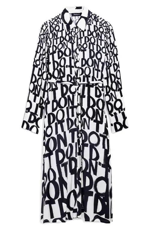 Desigual Print Tie Waist Maxi Shirtdress