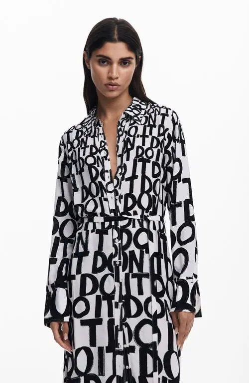 Desigual Print Tie Waist Maxi Shirtdress