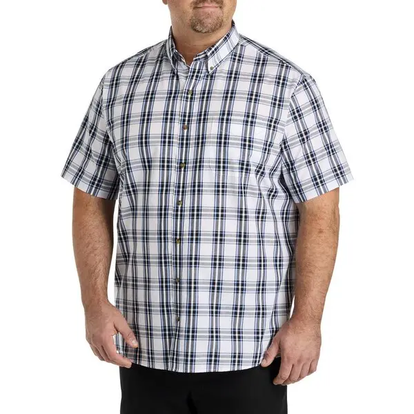 HARBOR BAY BY DXL Big & Tall Large Plaid Sport Shirt - Black White