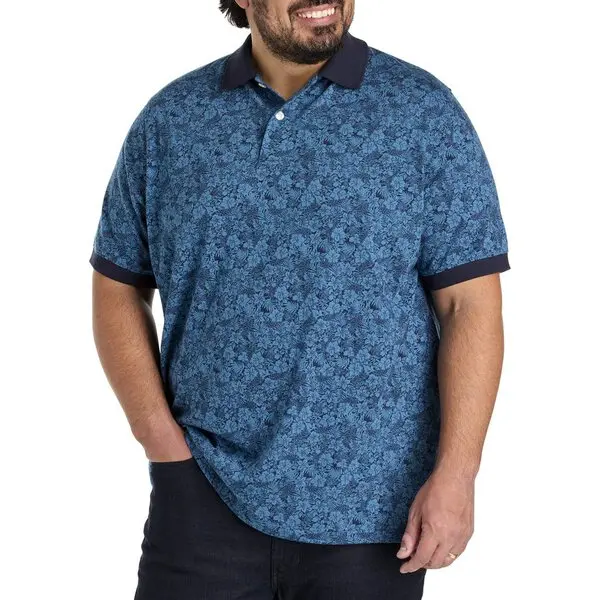 HARBOR BAY BY DXL Big & Tall Floral Printed Polo Shirt - Navy