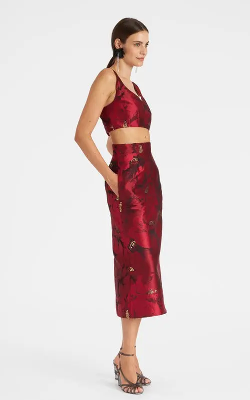 La DoubleJ Baia Crop Top - Jacquard Ruby Red