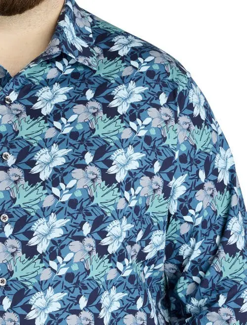 SYNRGY BY DXL Big & Tall Floral Print Sport Shirt - Blue