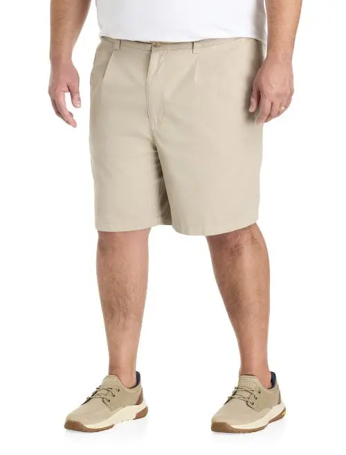 HARBOR BAY BY DXL Big & Tall Waist-relaxer Pleated Shorts - Khaki