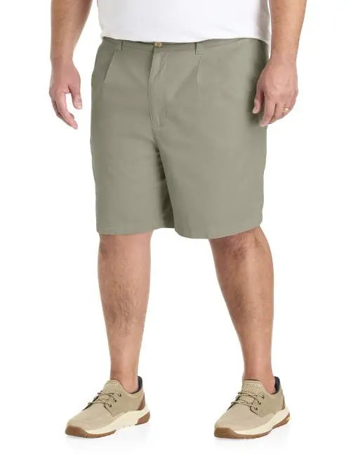 HARBOR BAY BY DXL Big & Tall Waist-relaxer Pleated Shorts - Olive