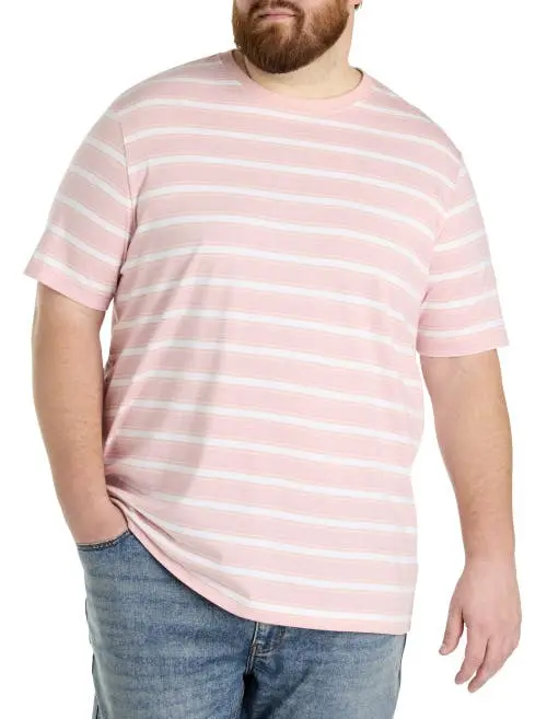 HARBOR BAY BY DXL Big & Tall Moisture-wicking Striped T-shirt - Silver Pink