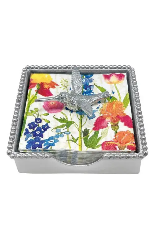 MARIPOSA Beaded Napkin Box Set - Silver