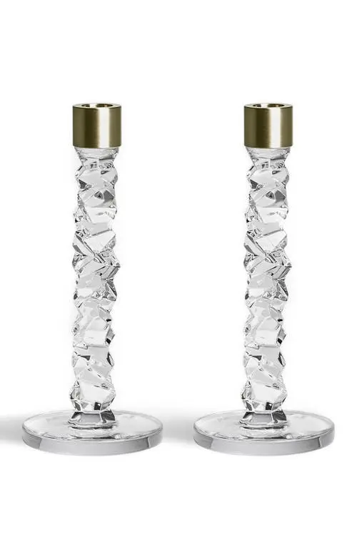 ORREFORS Carat Set Of 2 Medium Crystal & Candlesticks - Brass