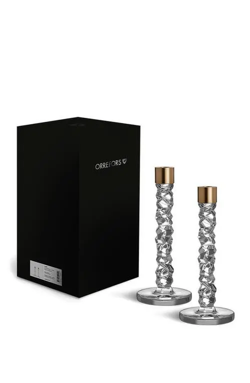 ORREFORS Carat Set Of 2 Medium Crystal & Candlesticks