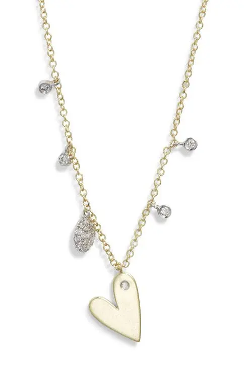 Meira T Pavé Diamond Heart Charm Necklace - Yellow Gold