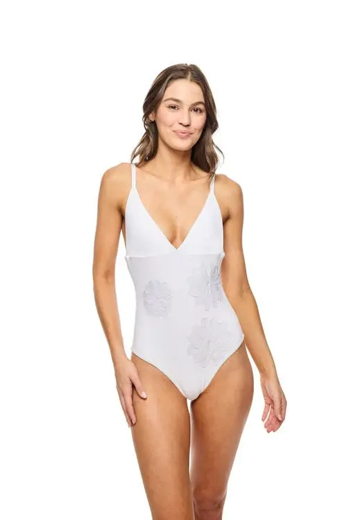 TABACARU Catherine Floral Applique One-piece Swimsuit - White