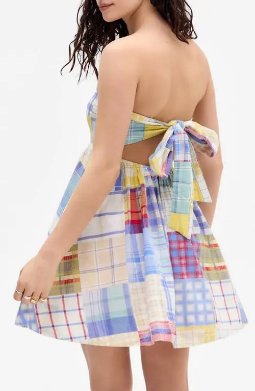 blue plaid dress urban outfitters Powder Blue Plaid Strapless Soft Mini Dress
