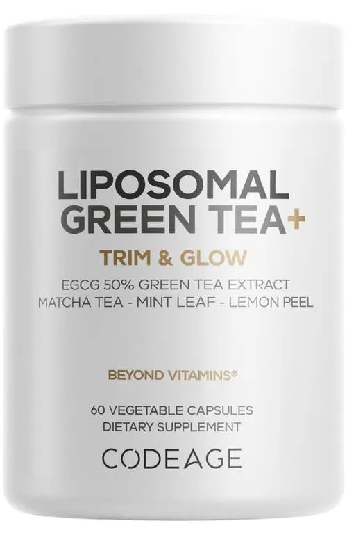CODEAGE Liposomal Green Tea+ Egcg 50% Green Tea Extract, Organic Matcha Green Tea Powder, Peppermint Leaf, Lemon Peel - White