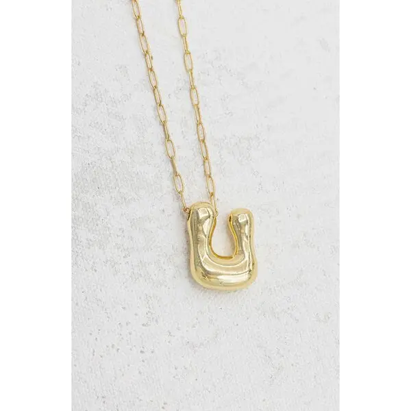 EMERSON & OLIVER Gold Plated Paperclip Chain Necklace With Letter Charm - Gold - U