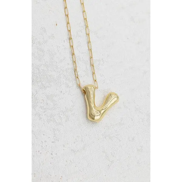EMERSON & OLIVER Gold Plated Paperclip Chain Necklace With Letter Charm - Gold - V