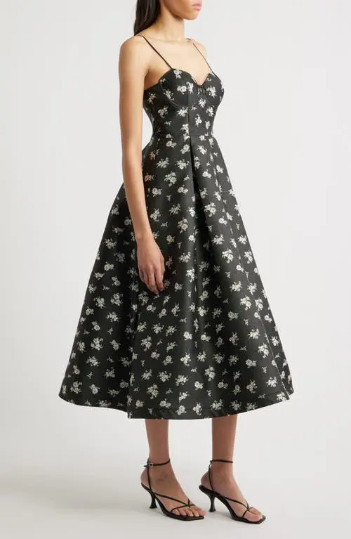 Lulus Quinn Floral Jacquard Cocktail Midi Dress In Black Multi - 60% Off |  Editorialist