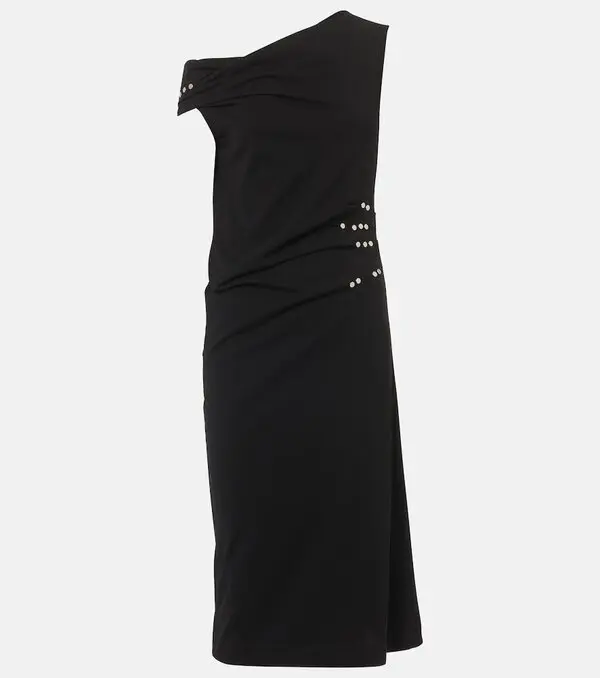 Dries Van Noten Gathered Embellished Jersey Midi Dress - Black